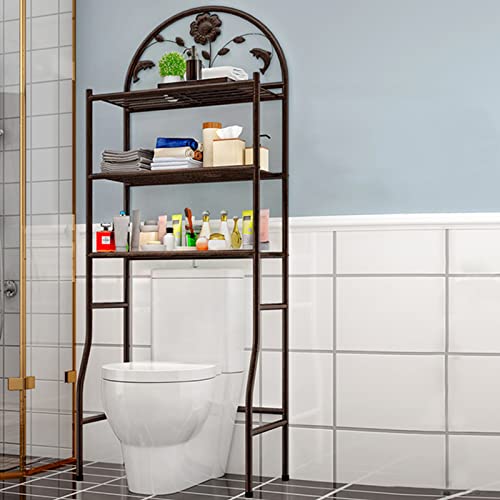 Reconveri Bathroom Storage Organizer Over Toilet Storage 3 Tier Bathroom Over The Toilet Space Saver Bathroom Shelf Over Toilet Free Standing Toilet Shelf Rack 70.9×24.4×12.6 Inch (Black)
