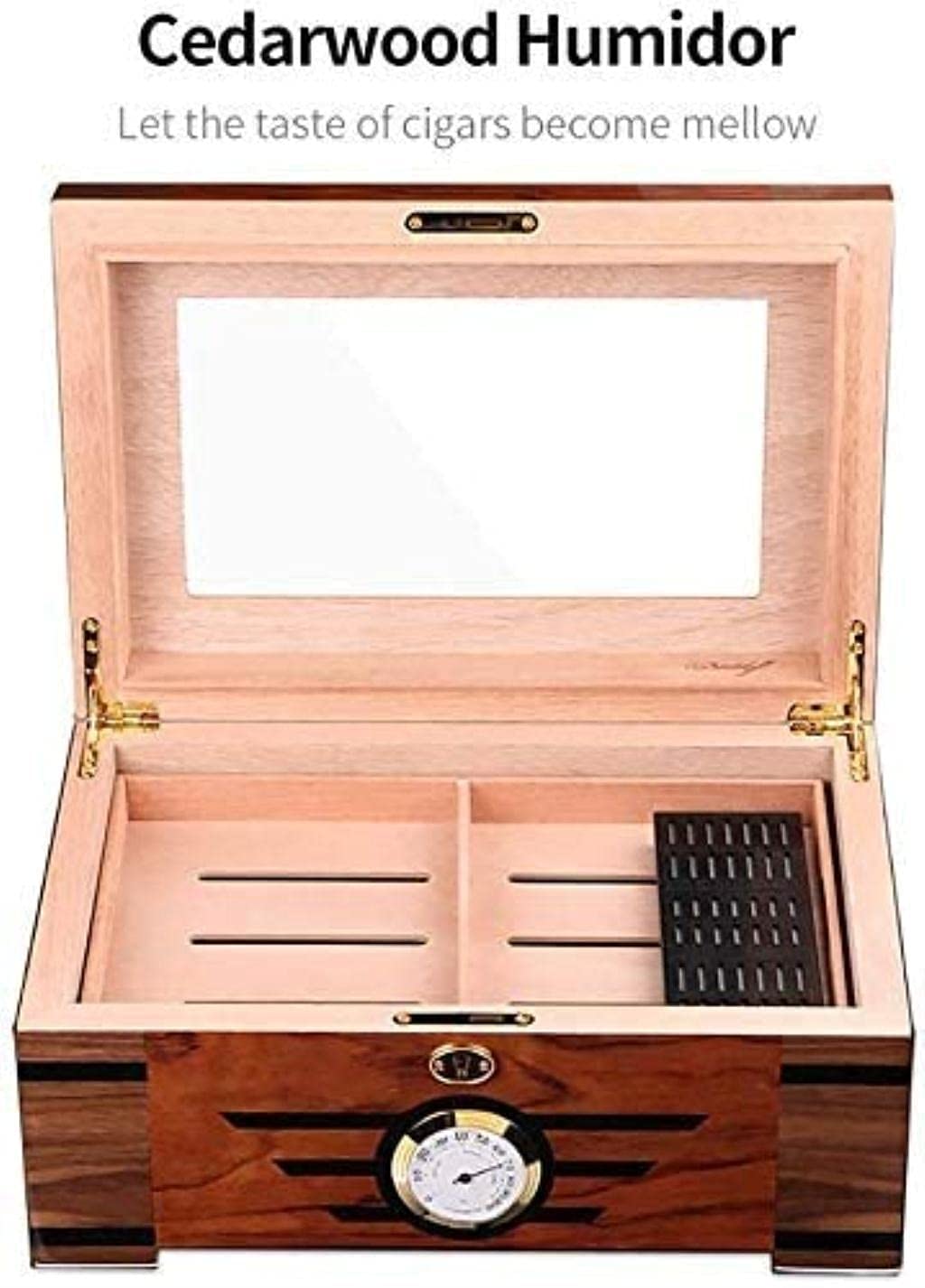 MYSGYH YANGPIN- Cigar Humidor Box with Hygrometer and Humidifier, Crude Wood Desktop Cigar Cases Decorative Box BMZDXJG-0