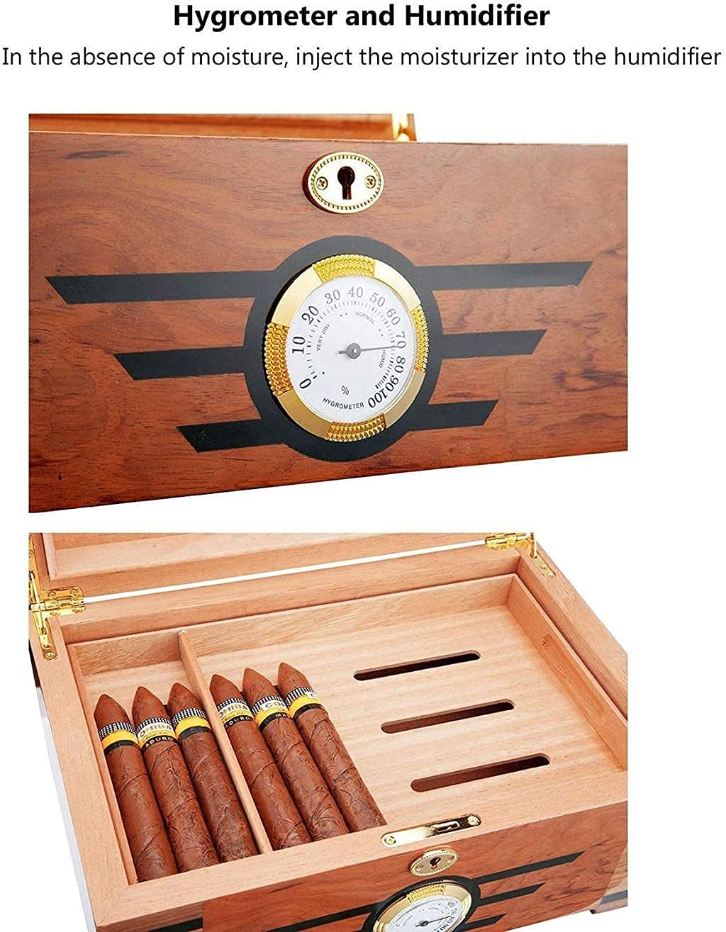 MYSGYH YANGPIN- Cigar Humidor Box with Hygrometer and Humidifier, Crude Wood Desktop Cigar Cases Decorative Box BMZDXJG-0