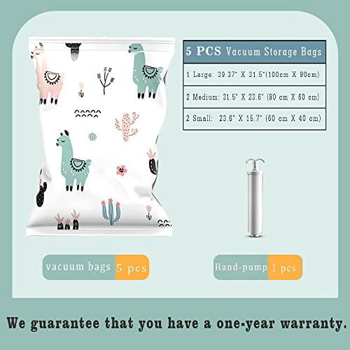Space Saver Bags with Hand-pump Vacuum Compression Storage Bag 5 Pack(1 Large, 2 Medium, 2 Small)Vaccumed Sealer Clothes Bags for Travel Airtight & Reusable for Bedding, Blankets,Duvets and More