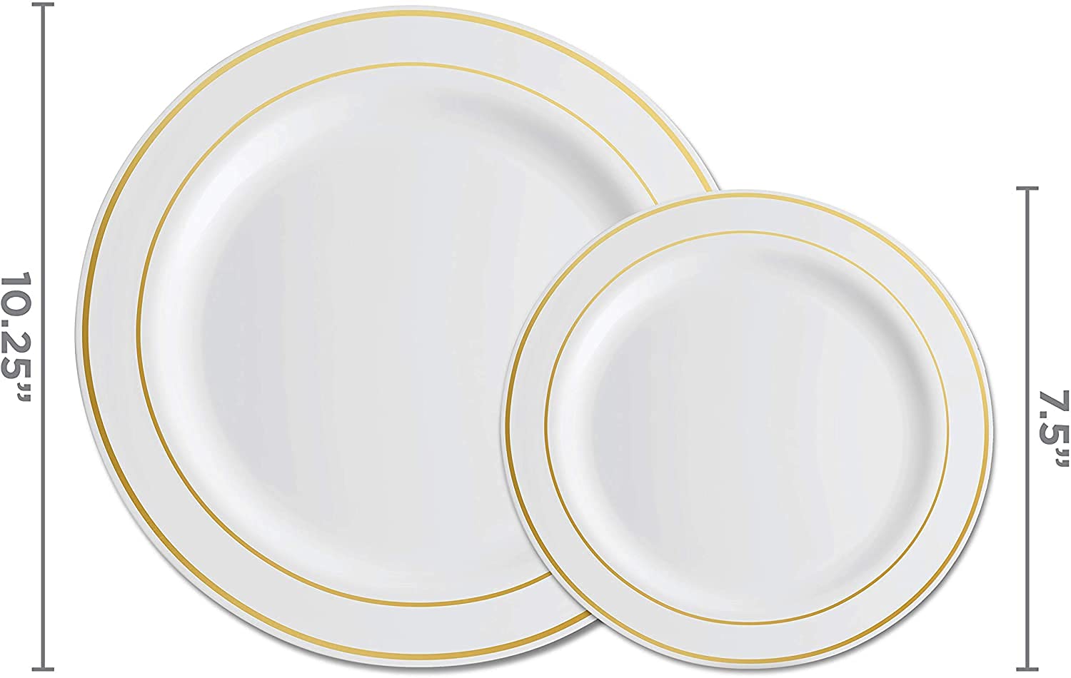 60 Gold Plastic Plates Set, 30 Pcs 10.25 Inch Plastic Dinner Plates and 30 Pcs 7.5 Inch Plastic Dessert Plates, Elegant Fancy Heavy Duty Disposable Plates for Party, Wedding, White with Gold Rim