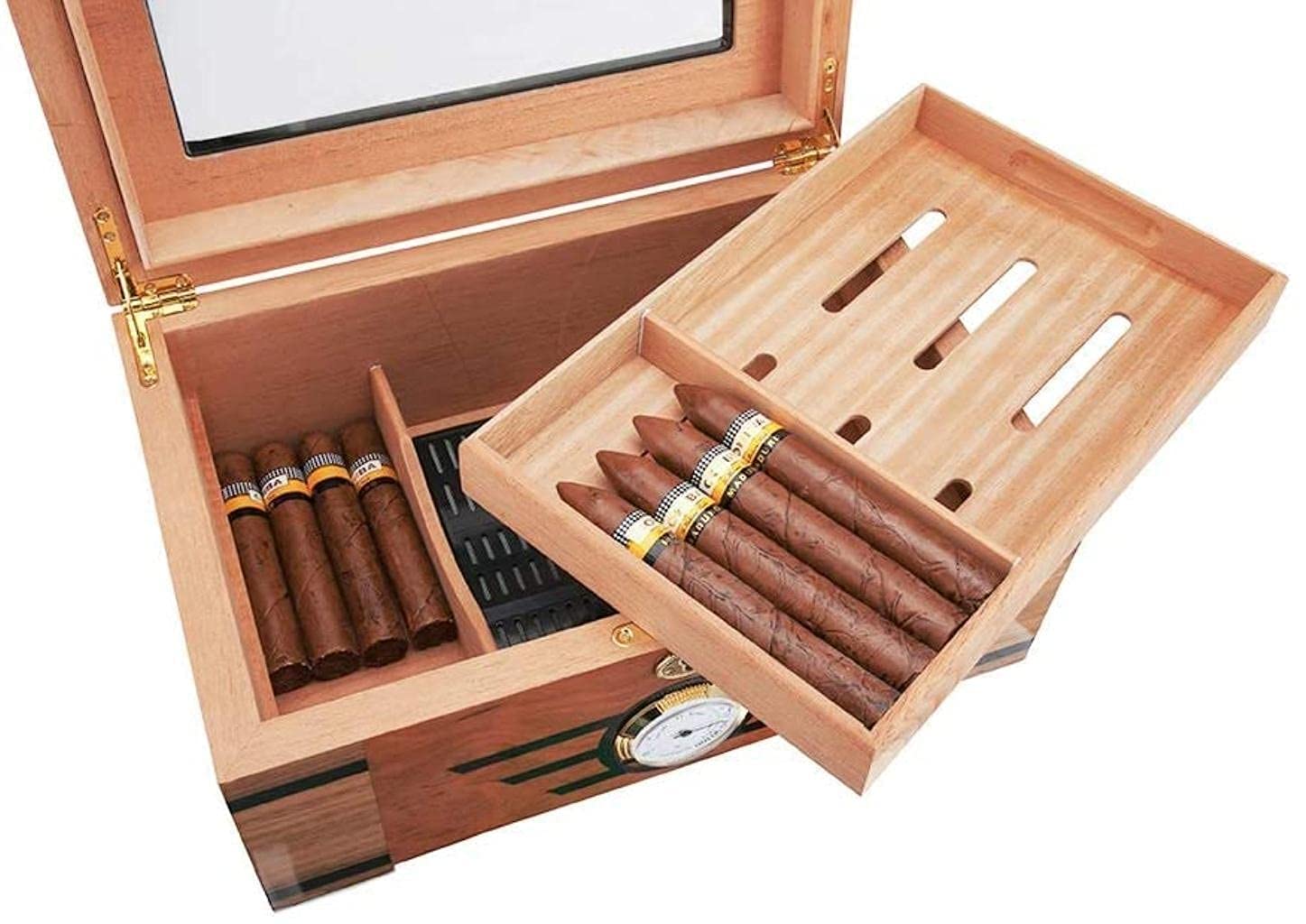 MYSGYH YANGPIN- Cigar Humidor Box with Hygrometer and Humidifier, Crude Wood Desktop Cigar Cases Decorative Box BMZDXJG-0