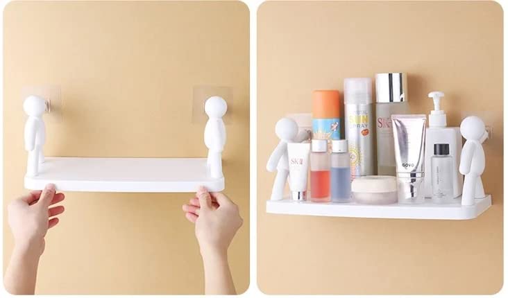 Giroayus Punching-Free Villain Storage Rack The Kitchen Toilet Receive Shelf,Floating Shelves Bathroom Wall Mounted Shelf (White, 2pc)