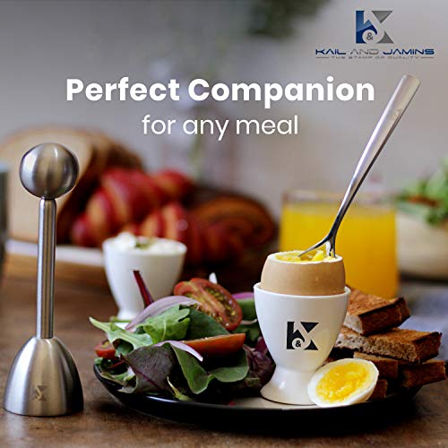 Elegant Egg Cups & Cracker Set | Set of 4 Ceramic Egg Holders + 4 SS Spoons + 1 Egg Topper-Vibration Tool Opener For Hard & Soft Boiled Egg, Multipurpose Mini Dishes- With Bonus! Beautiful Storage Box