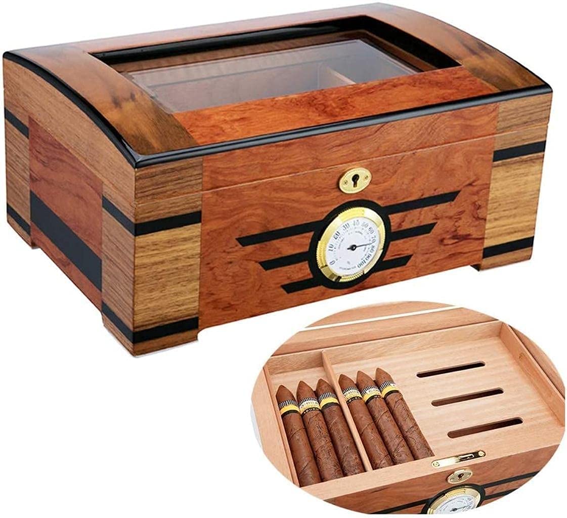 MYSGYH YANGPIN- Cigar Humidor Box with Hygrometer and Humidifier, Crude Wood Desktop Cigar Cases Decorative Box BMZDXJG-0