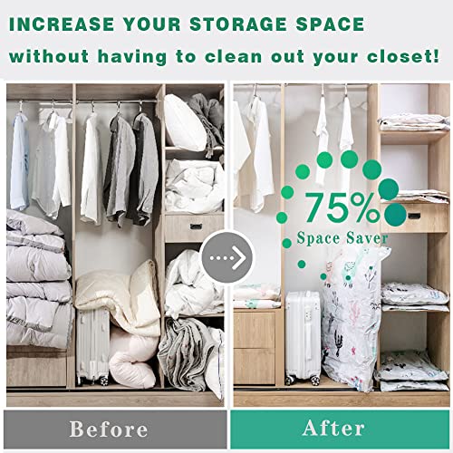 Space Saver Bags with Hand-pump Vacuum Compression Storage Bag 5 Pack(1 Large, 2 Medium, 2 Small)Vaccumed Sealer Clothes Bags for Travel Airtight & Reusable for Bedding, Blankets,Duvets and More