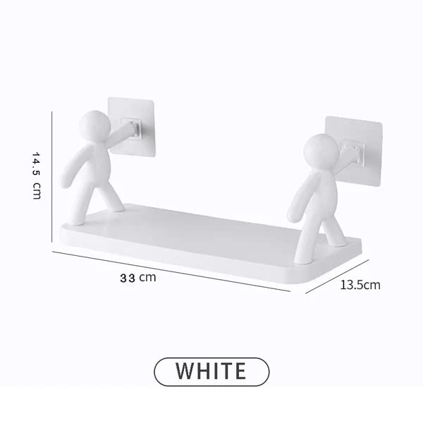 Giroayus Punching-Free Villain Storage Rack The Kitchen Toilet Receive Shelf,Floating Shelves Bathroom Wall Mounted Shelf (White, 2pc)