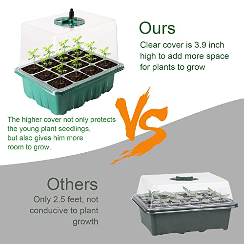 Cookmaster Seed Starter Tray, 6 Pack Seed Starter Kits with Grow Light, Seedling Trays with Humidity Domes, Indoor Gardening Plant Germination Trays, Covers Height 3.9", (12 Cells per Tray)
