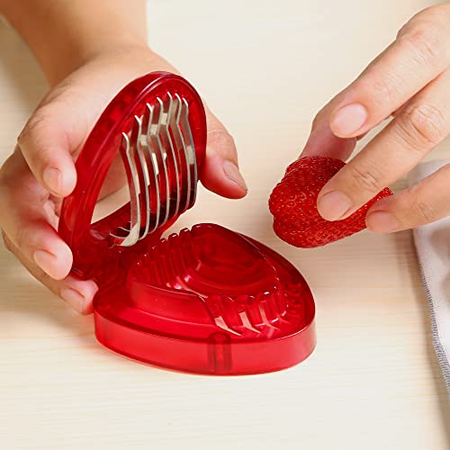 LIFVCNT 2pcs Strawberry Slicer Kitchen Gadget, Strawberry Accessories Fruit Slicer Cutter Set, Strawberry Cutter Slicer Stainless Steel Blade Craft Fruit Tools