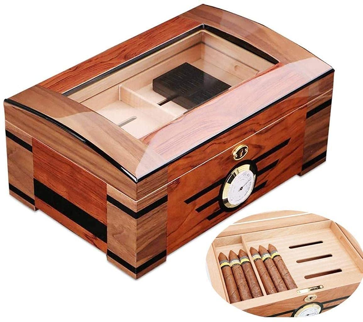 MYSGYH YANGPIN- Cigar Humidor Box with Hygrometer and Humidifier, Crude Wood Desktop Cigar Cases Decorative Box BMZDXJG-0