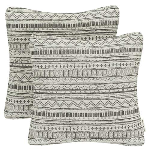 Mika Home Pack of 2 Throw Pillow Cases Decorative Pillow Covers for Home Decoration, Bohemian Striped Geometric Pattern, 22x22 Inches,Gray Cream