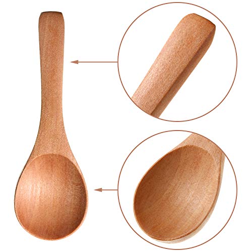 30 Pieces Small Wooden Spoons Mini Nature Wooden Spoons for Jars Mini Tasting Spoons Condiments Salt Spoons for Kitchen Cooking Seasoning Oil Coffee Tea Sugar (Light Brown)