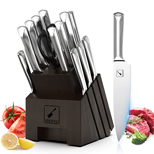 Knife Set, imarku 16 PCS High Carbon Japanese Stainless Steel Knife Sets for Kitchen with Block, Ultra Sharp Kitchen Knife Set with Sharpener Chef Knife Set, Dishwasher Safe