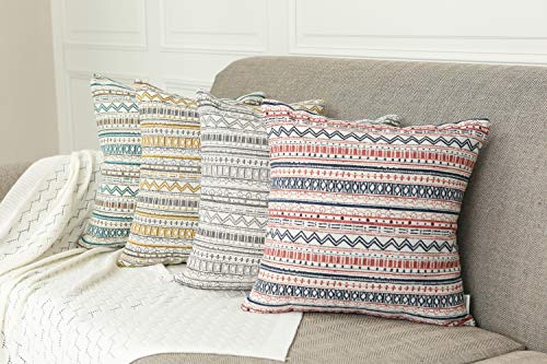 Mika Home Pack of 2 Throw Pillow Cases Decorative Pillow Covers for Home Decoration, Bohemian Striped Geometric Pattern, 22x22 Inches,Gray Cream