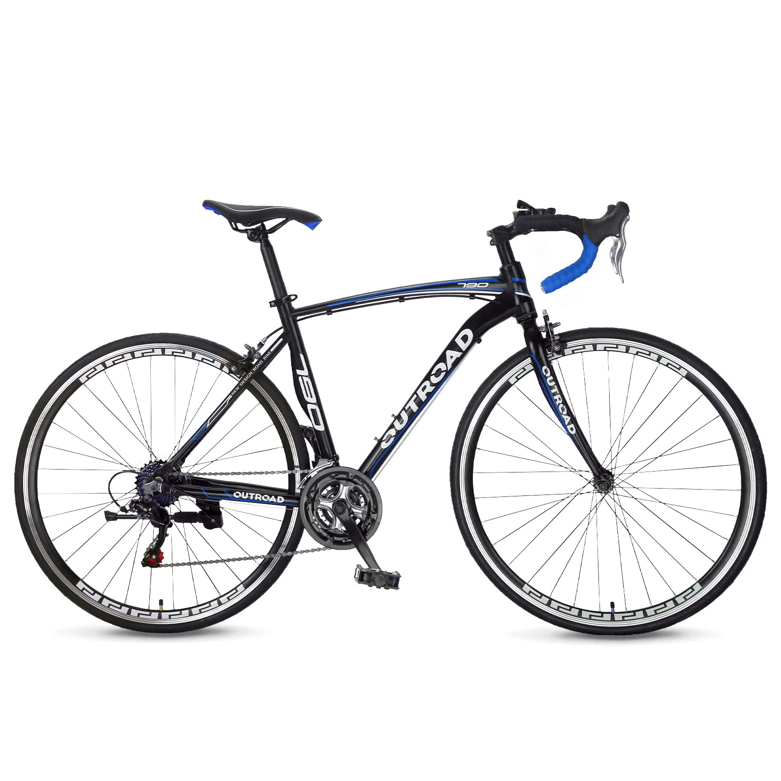 PanAme 21 Speed Road Bike with Light Aluminum Alloy Frame, 700C Wheel Commuter Bicycle with Dual V Brakes, 26â Faster Racing Bike for Men and Women, Triathlon Bike for Adult (FT-Blue)