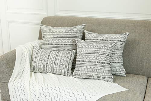 Mika Home Pack of 2 Throw Pillow Cases Decorative Pillow Covers for Home Decoration, Bohemian Striped Geometric Pattern, 22x22 Inches,Gray Cream