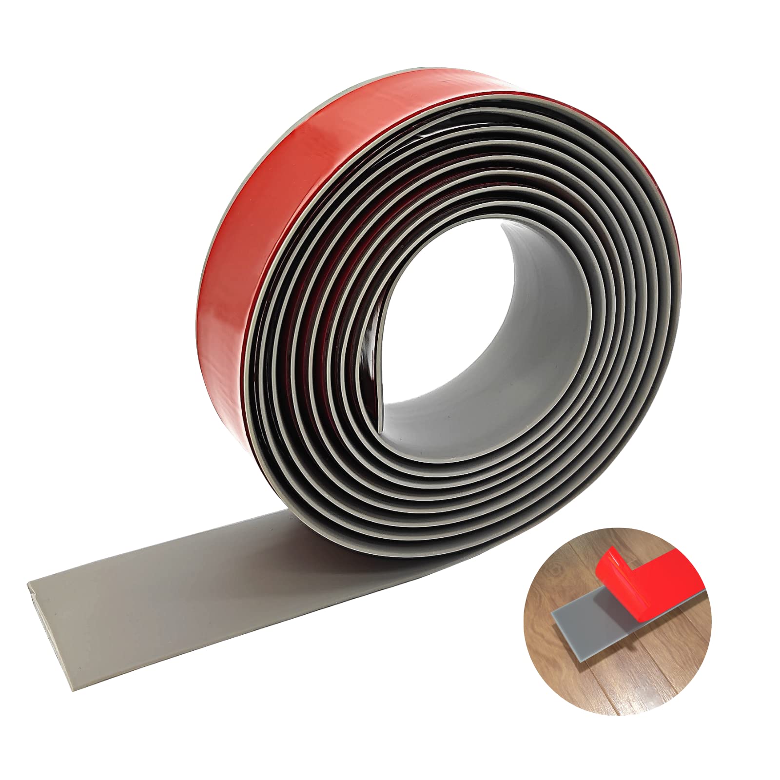 COUKIU Flexible PVC Floor Transition Strip, 9.84 FT Peel and Stick Floor Cover Strip, Flooring Transitions Laminate Floor Strip, Carpet to Tile Transition Strip, Vinyl Floor Flat Divider Strip (Gray)