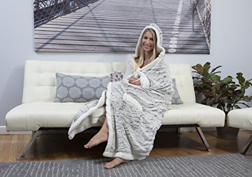 Chic Home 1 Piece Rae Animal Print Sherpa Lined Design 51x71 Snuggle Hoodie Light Grey