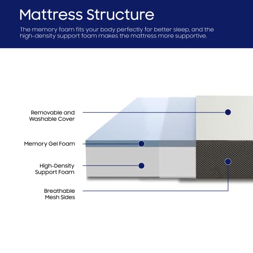 Mayton 3-Inch Portable Tri Folding Gel Memory Foam Mattress | Breathable Mesh Sides with Ultra Soft, Removable and Washable Cover, Comfortable Support Cot Pad, Standard Size, 31-Inch, White