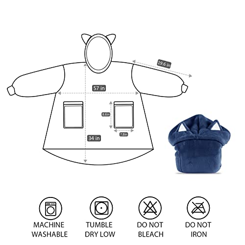 FBSPORT Wearable Blanket Hoodie, Oversized Blanket Sweatshirt for Women Men Adults Teens, Super Soft Warm Flannel & Sherpa Sweatshirt Blanket with Pocket, Blue
