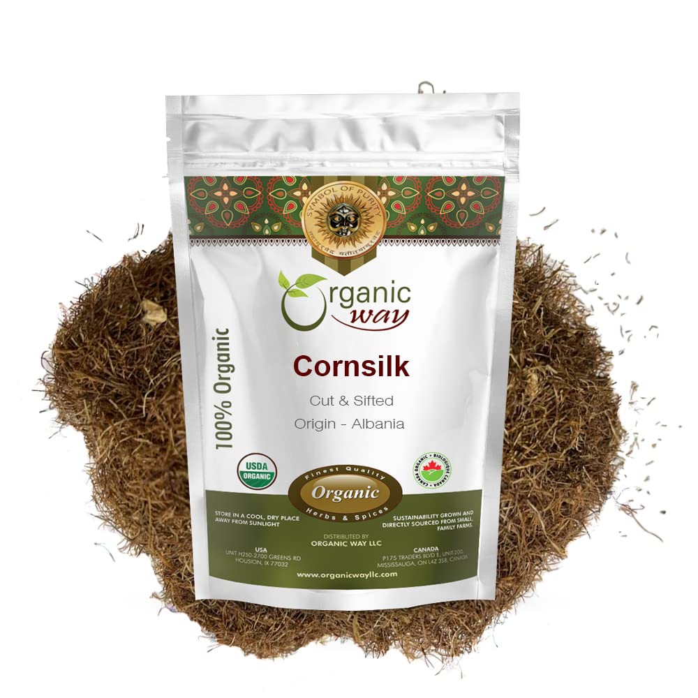 Organic Way Cornsilk Cut & Sifted (Stigma maydis) - European Wild-Harvest | Organic & Kosher Certified | Vegan, Non GMO & Gluten Free | USDA Certified | Origin - Albania (1/2LBS / 8Oz)