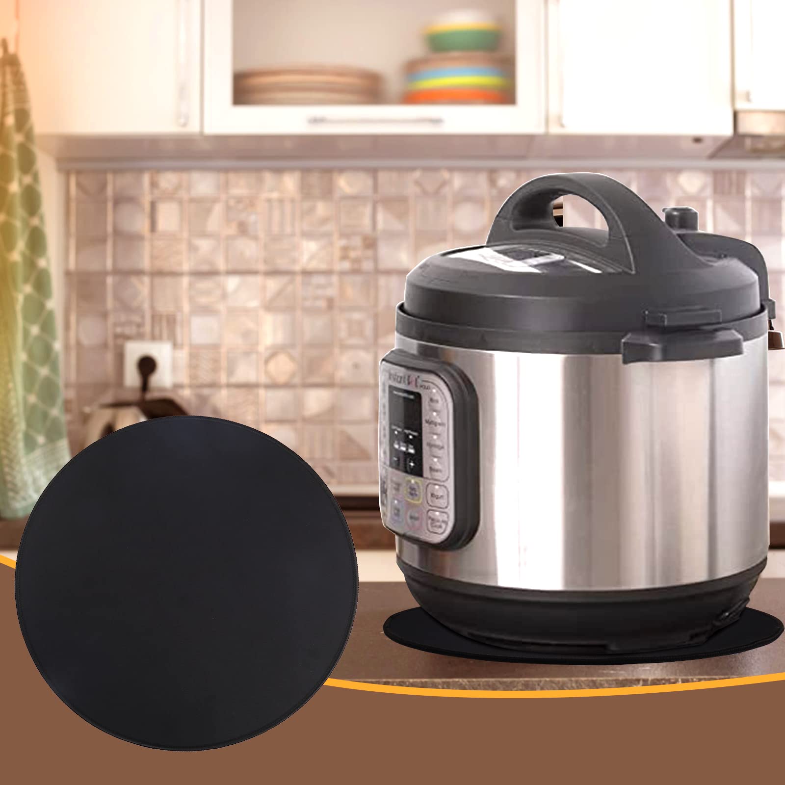 Sliding Mats for Ninja Foodi and Instant Pot,Kitchen Appliance Sliding Round Mats,Slide Mats for Moving Small Appliances Coffee Makers, Pressure Cooker,Air Fryer, (Rubber, 15 inch Diameter)
