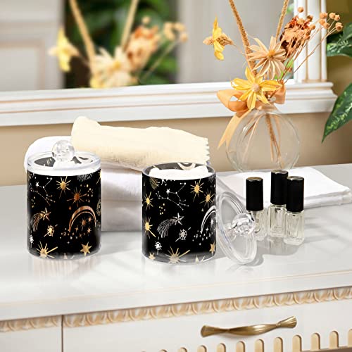 WELLDAY Apothecary Jars Bathroom Storage Organizer with Lid - 14 oz Qtip Holder Storage Canister, Yellow Stars and White Moon Clear Plastic Jar for Cotton Swab, Cotton Ball, Floss Picks, Makeup Sponge