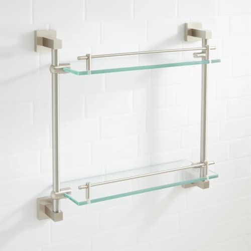 H&S Naiture Tempered Glass Shelf - Two Shelves in Brushed Nickel Finish