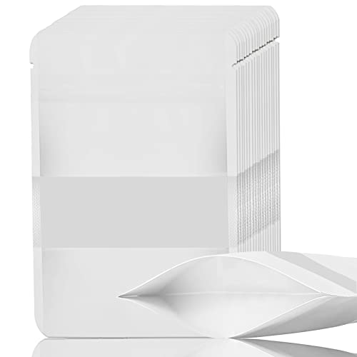 100 Pcs Resealable Bags, Stand-up Food Storage Bags with Clear Window, Sealable Zip Lock Self Sealing Bags for Packaging Products (White 4 x 6 In)