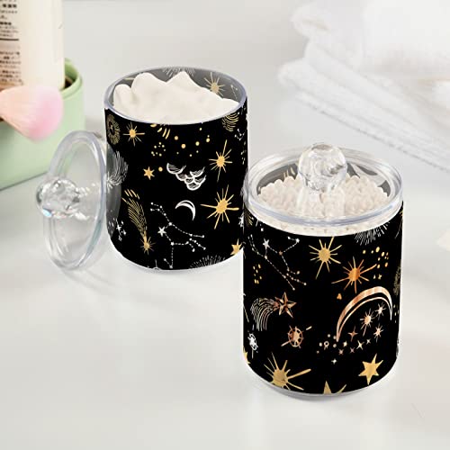 WELLDAY Apothecary Jars Bathroom Storage Organizer with Lid - 14 oz Qtip Holder Storage Canister, Yellow Stars and White Moon Clear Plastic Jar for Cotton Swab, Cotton Ball, Floss Picks, Makeup Sponge