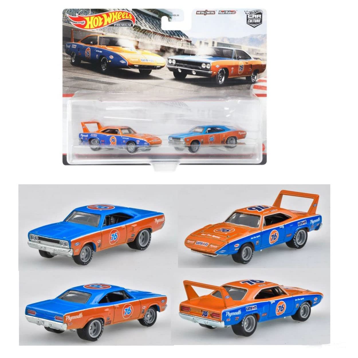 Hot Wheels Car Culture '70 Plymouth Superbird + '70 Roadrunner, Premium 1:64 Scale Double Pack
