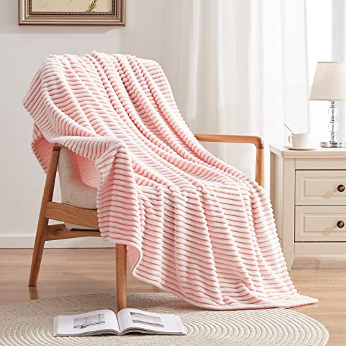 EMME Sherpa Blanket Fleece Throw Blanket, Soft, Plush, Warm and Cozy Blanket, Single Layer, 3D Touch Experience, Perfect for Bed Couch and Sofa Chair(Pink, 50'' x 60'')