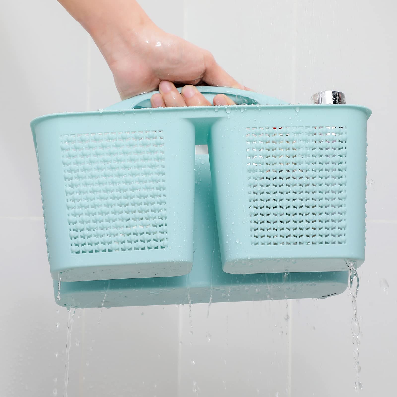 UUJOLY Plastic Portable Shower Caddy Basket Bucket, Cleaning Shower Basket with Handle Compartments Storage Basket Organizer for Bathroom Kitchen College Dorm Sink, Blue