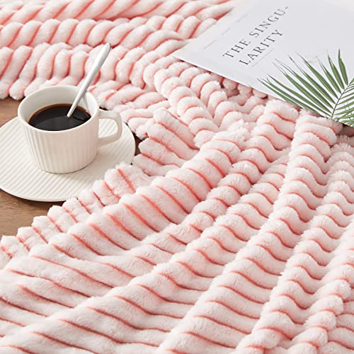 EMME Sherpa Blanket Fleece Throw Blanket, Soft, Plush, Warm and Cozy Blanket, Single Layer, 3D Touch Experience, Perfect for Bed Couch and Sofa Chair(Pink, 50'' x 60'')