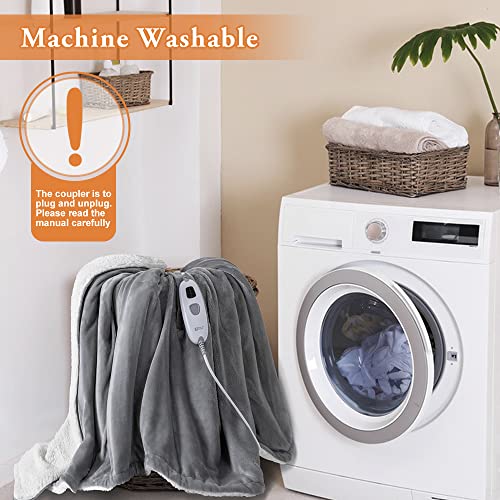 Shilucheng Heated Twin Blanket, Electric Blanket 62" x 84", Warm Fleece & Sherpa Blanket Reversible, Fast Heating with 4 Temperature Levels & 6hrs Auto Off, Machine Washable (Grey)