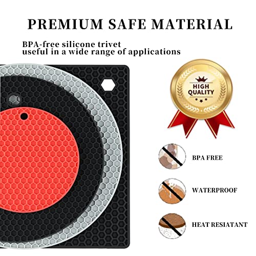 Silicone Trivet Mat, Vituer 4PCS Trivets for Hot Dishes, Non-Slip & Heat Resistant Kitchen Hot Pads for Countertops & Table, Food Grade Silicone & BPA Free Kitchen Trivet - (1 Squared + 3 Round)