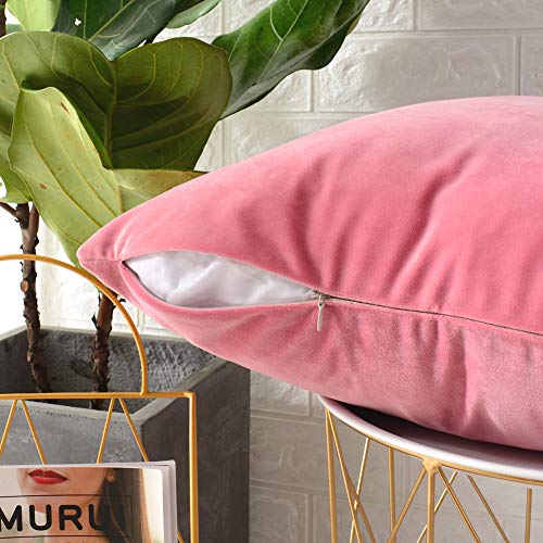 MERNETTE Pack of 2, Velvet Soft Decorative Square Throw Pillow Cover Cushion Covers Pillow case, Home Decor Decorations for Sofa Couch Bed Chair 22x22 Inch/55x55 cm (Pink)