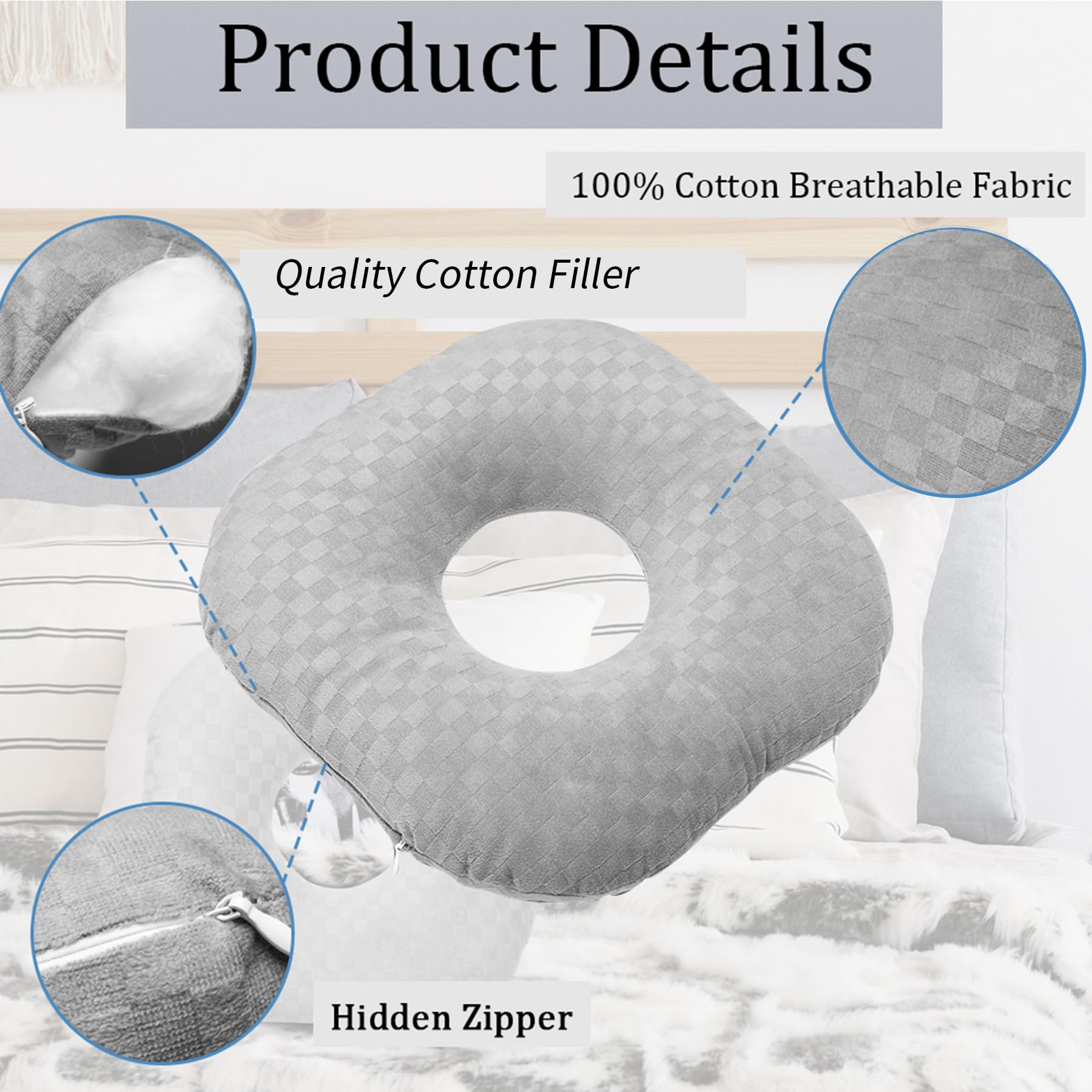 Wuronsa Ear Piercing Pillow for Side Sleepers with an Ear Hole for CNH and Ear Pain Ear Inflammation Pressure Sores, Cotton O-Shaped Side Sleeping Pillow, Ear Guard Pillow