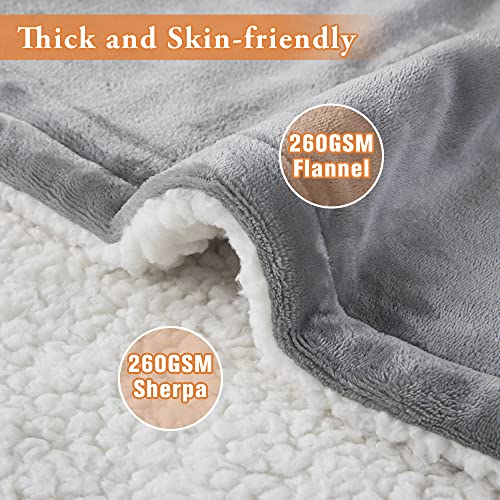 Shilucheng Heated Twin Blanket, Electric Blanket 62" x 84", Warm Fleece & Sherpa Blanket Reversible, Fast Heating with 4 Temperature Levels & 6hrs Auto Off, Machine Washable (Grey)