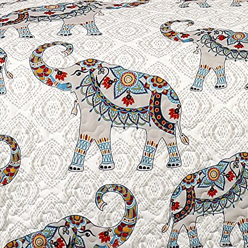 Lush Decor Hati Elephant Throw | Fuzzy Reversible Bohemian Sherpa Blanket - 60” x 50”, Navy and Turquoise