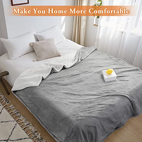 Shilucheng Heated Twin Blanket, Electric Blanket 62" x 84", Warm Fleece & Sherpa Blanket Reversible, Fast Heating with 4 Temperature Levels & 6hrs Auto Off, Machine Washable (Grey)