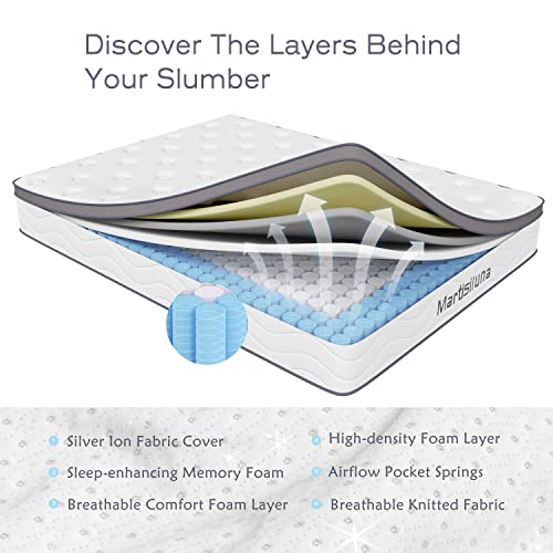 Martisiluna Full Mattress, 10.5 Inch Memory Foam Full Hybrid Mattress in a Box, with Antistatic Silver Fiber Fabric, Double Edge Support & Pressure Relief, CertiPUR-US Certified