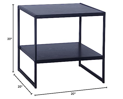 Household Essentials Black Oak Square Side Table with Shelf
