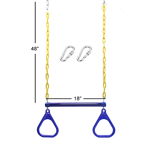 17.6" Monkey Bars for Kids Swing Set Accessories Outdoor - Trapeze Swing Bar for Playground Accessories with 48" Coated Chains 2 Snap Hooks - Hanging bar for Kids Jungle Gym Accessories (Blue)