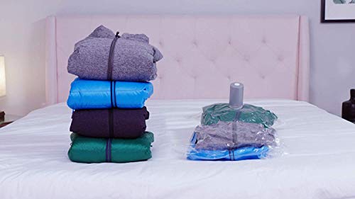 PAC 'N STACK, Handheld Vacuum Sealing Storage with Bags, Easy to Use, Reusable, Waterproof, Cordless, Compact, and Portable, Ideal for Travel, Reduces Volume (16 Pack Bags)