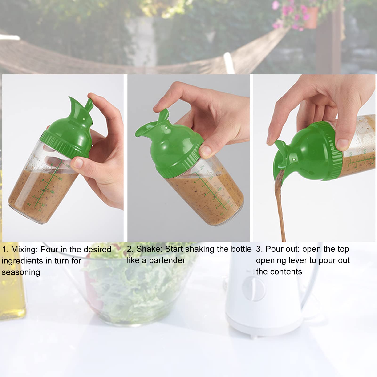 Dechoga Salad Dressing Container,200ml Salad Dressing Shaker,Salad Dressing Shaker Container Dripless Pour,Leak-free,Soft Grip,Homemade Salad Dressing Bottle Mixer Measure with Lid (Green)