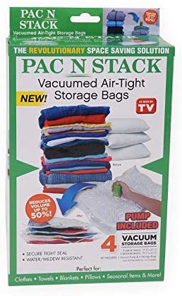PAC 'N STACK, Handheld Vacuum Sealing Storage with Bags, Easy to Use, Reusable, Waterproof, Cordless, Compact, and Portable, Ideal for Travel, Reduces Volume (16 Pack Bags)
