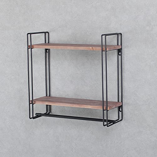 Industrial Bathroom Shelves with Towel Bar,24 inch Rustic Racks for Bathroom,2 Layers Farmhouse Rack Over Toilet,Pipe Wall Mounted,Home Decor Floating Holder (Gray)