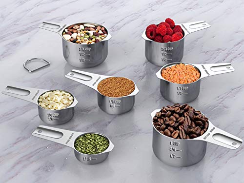 Wildone Measuring Cups & Spoons Set of 21 - Includes 7 Stainless Steel Nesting Measuring Cups, 8 Measuring Spoons, 1 Leveler & 5 Mini Measuring Spoons, Ideal for Dry and Liquid Ingredients
