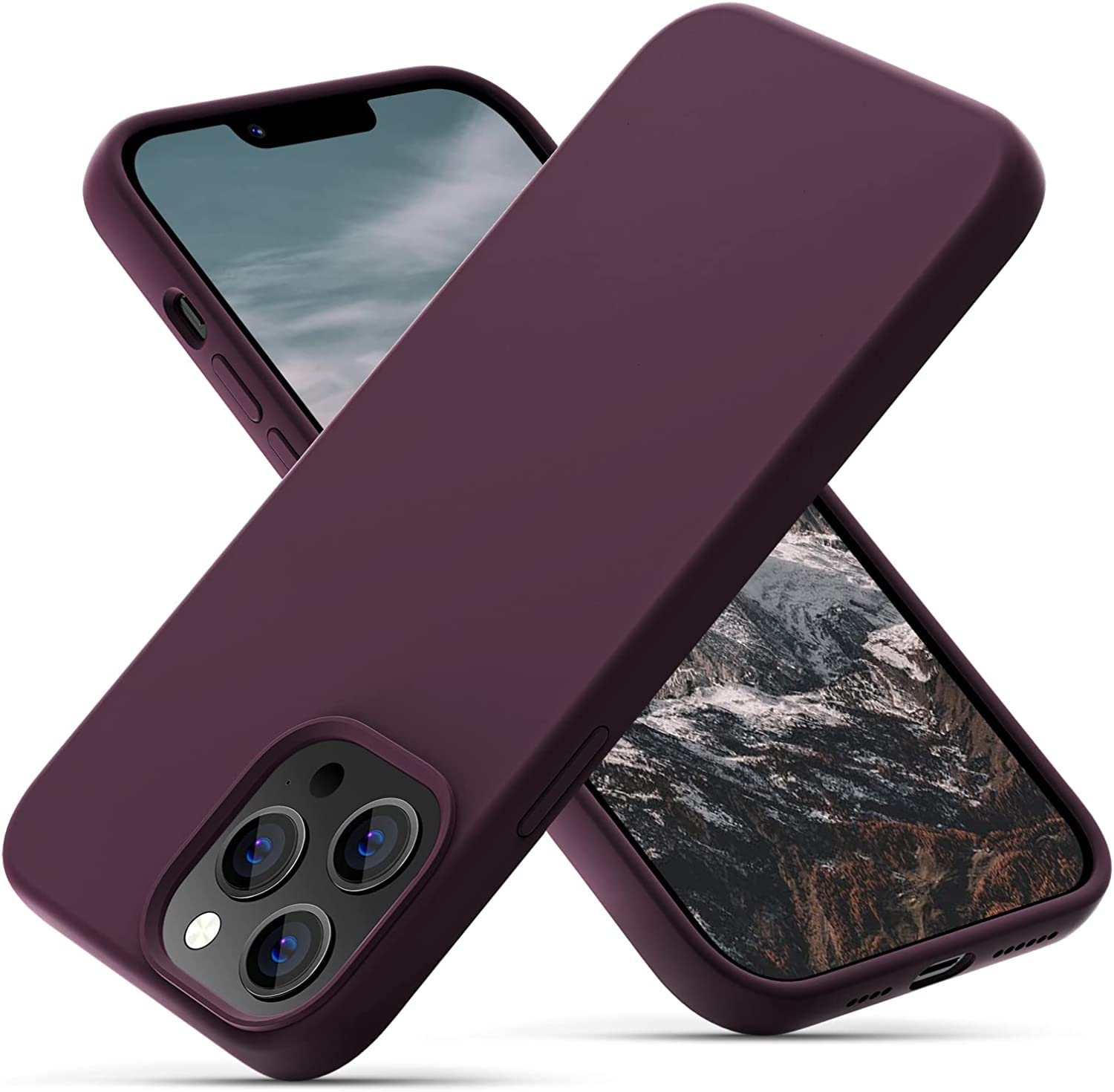 CALOOP Slim-Fit for iPhone 13 Pro Max Case,Skin Soft Liquid Silicone,Sturdy Hard Frame Shockproof Cover with Anti-Scratch Microfiber Lining,Full Protection for Screen and Lens,6.7 inch,Wine